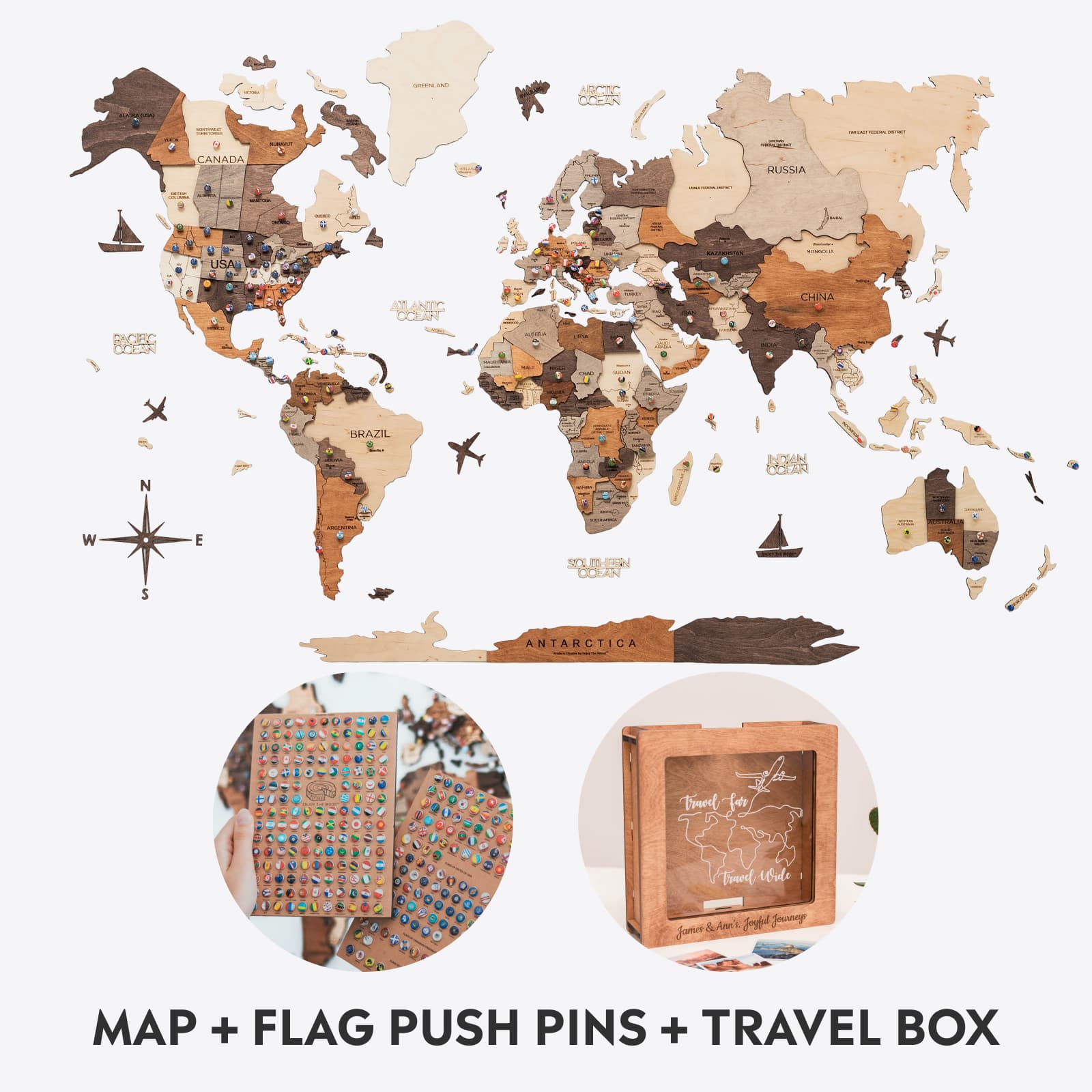 Bundle: Map, Flags Pins, Travel box ‣ Order Now