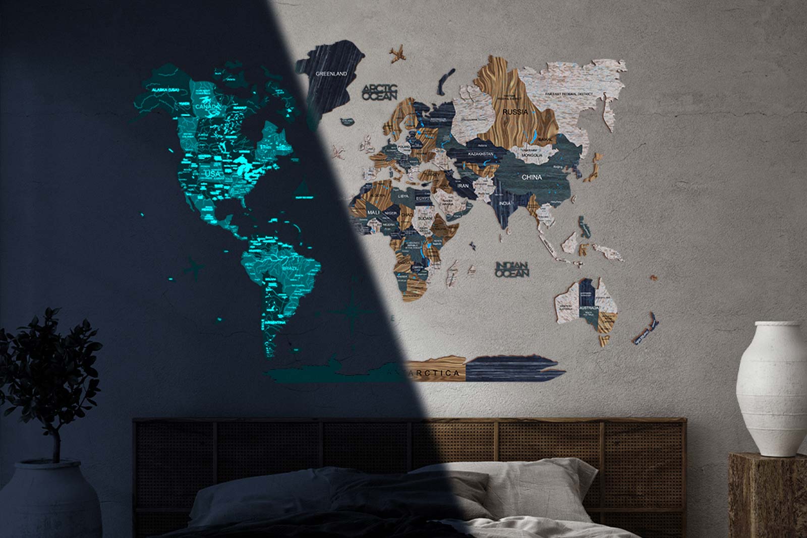 The First 3D Luminous Colored Wooden World Map ‣ Blog