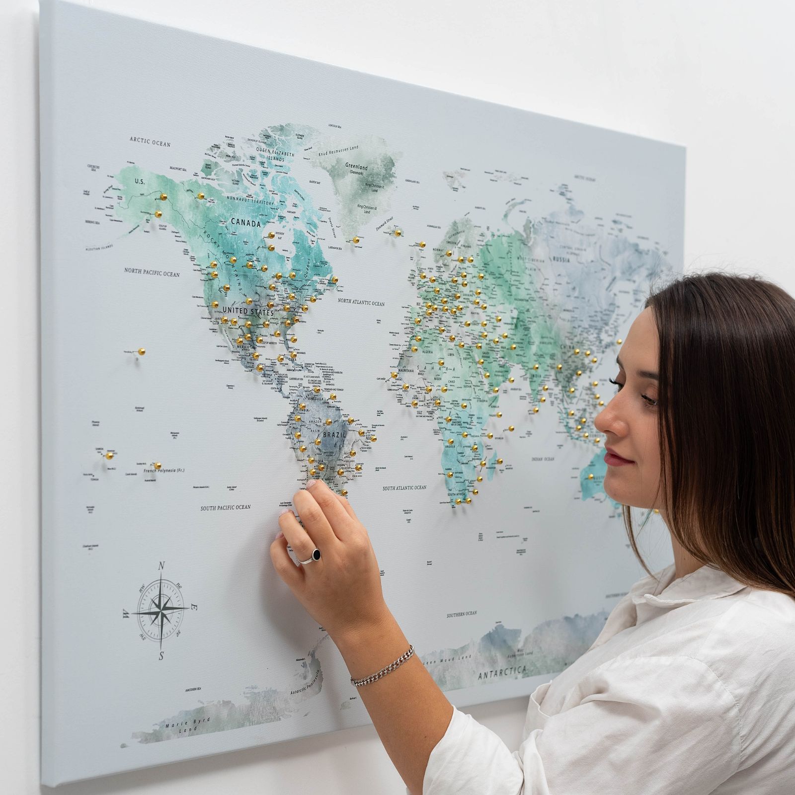 World Map on Canvas | Push Pin Travel Map