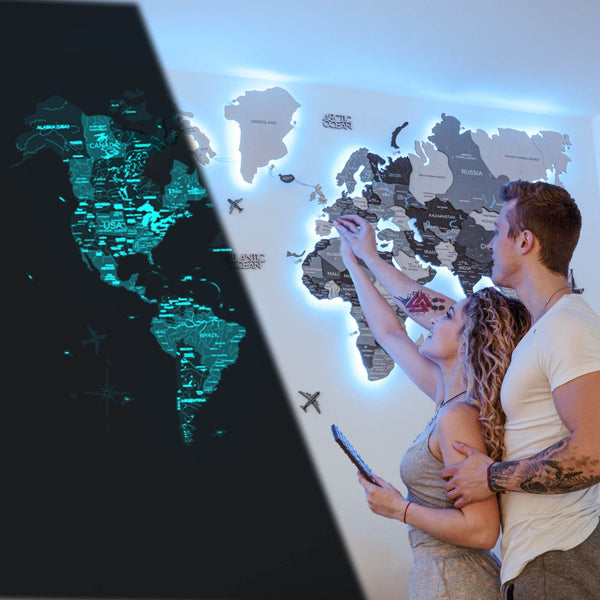 3D LED / LUMINOUS Wooden World Map Nordik ‣ Order Now