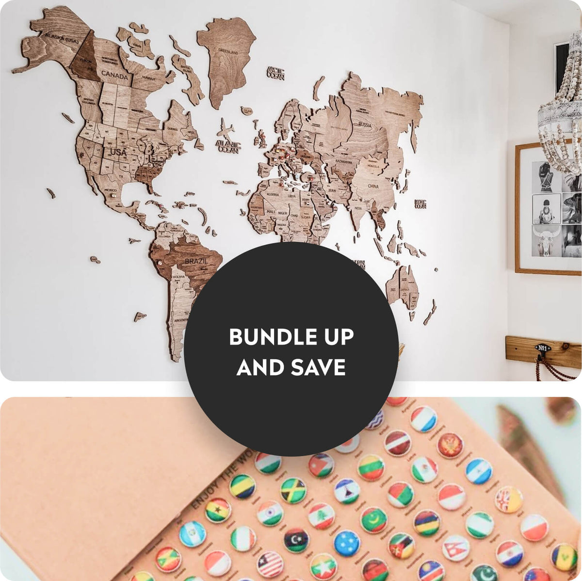 Bundle: Map and Flags Pins from Enjoy The Wood ‣ Good Price, Reviews