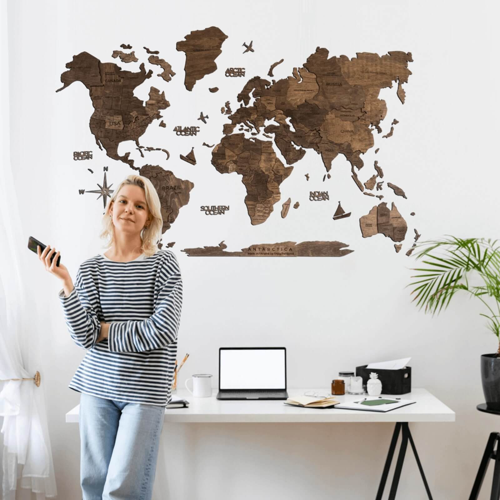 3D Wooden World Map Dark Walnut from Enjoy The Wood
