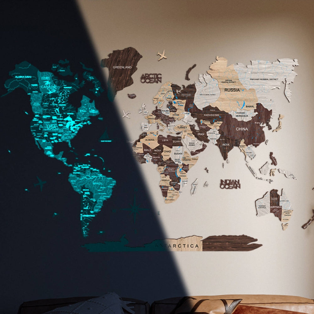 3D Luminous/Magnetic Colored Wooden World Map Cappuccino from Enjoy The ...