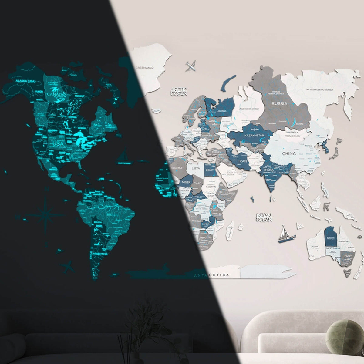 3D Luminous/Magnetic Colored Wooden World Map Cruise