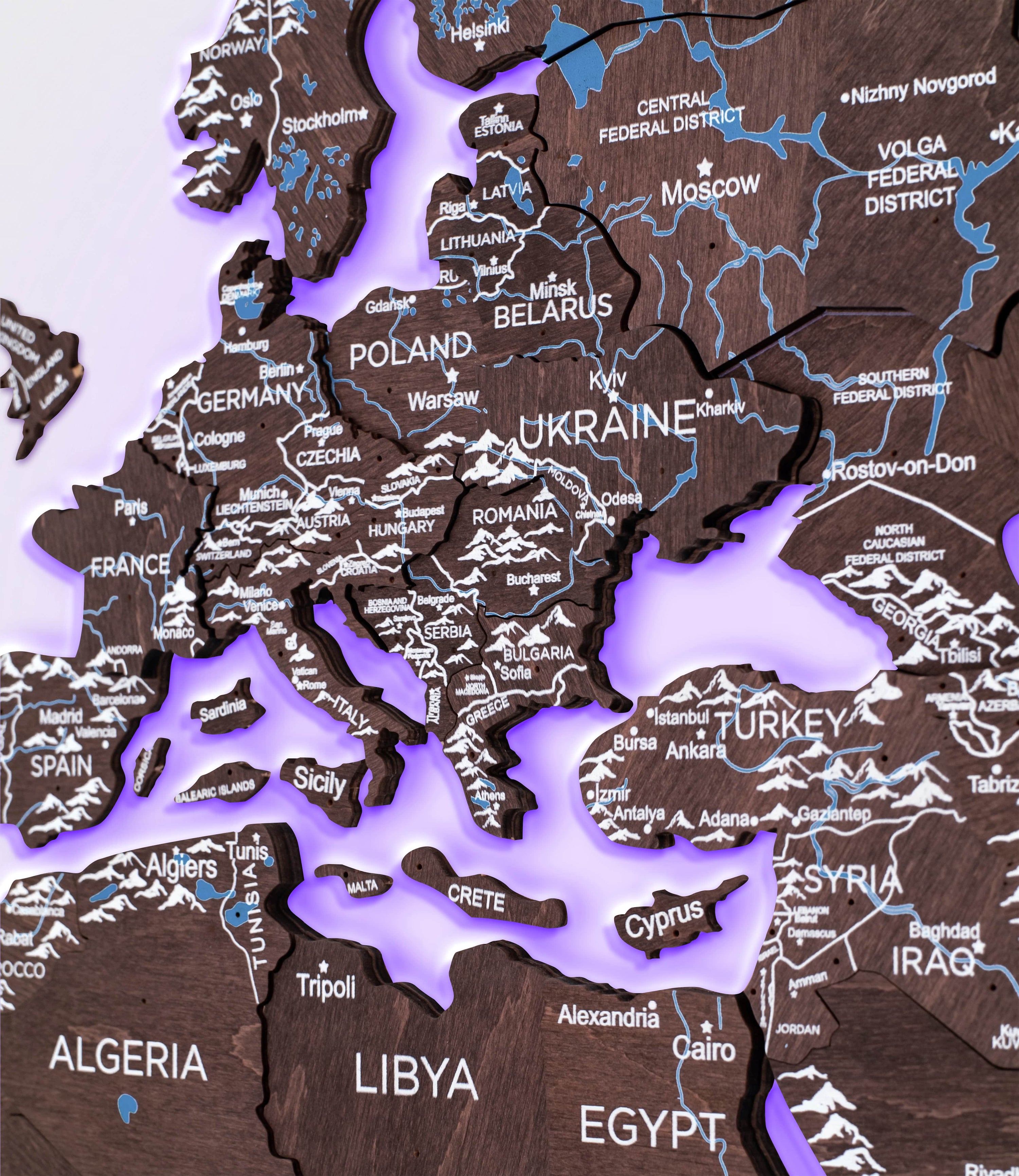 3D LED Wooden World Map → Dark Walnut → Enjoy The Wood