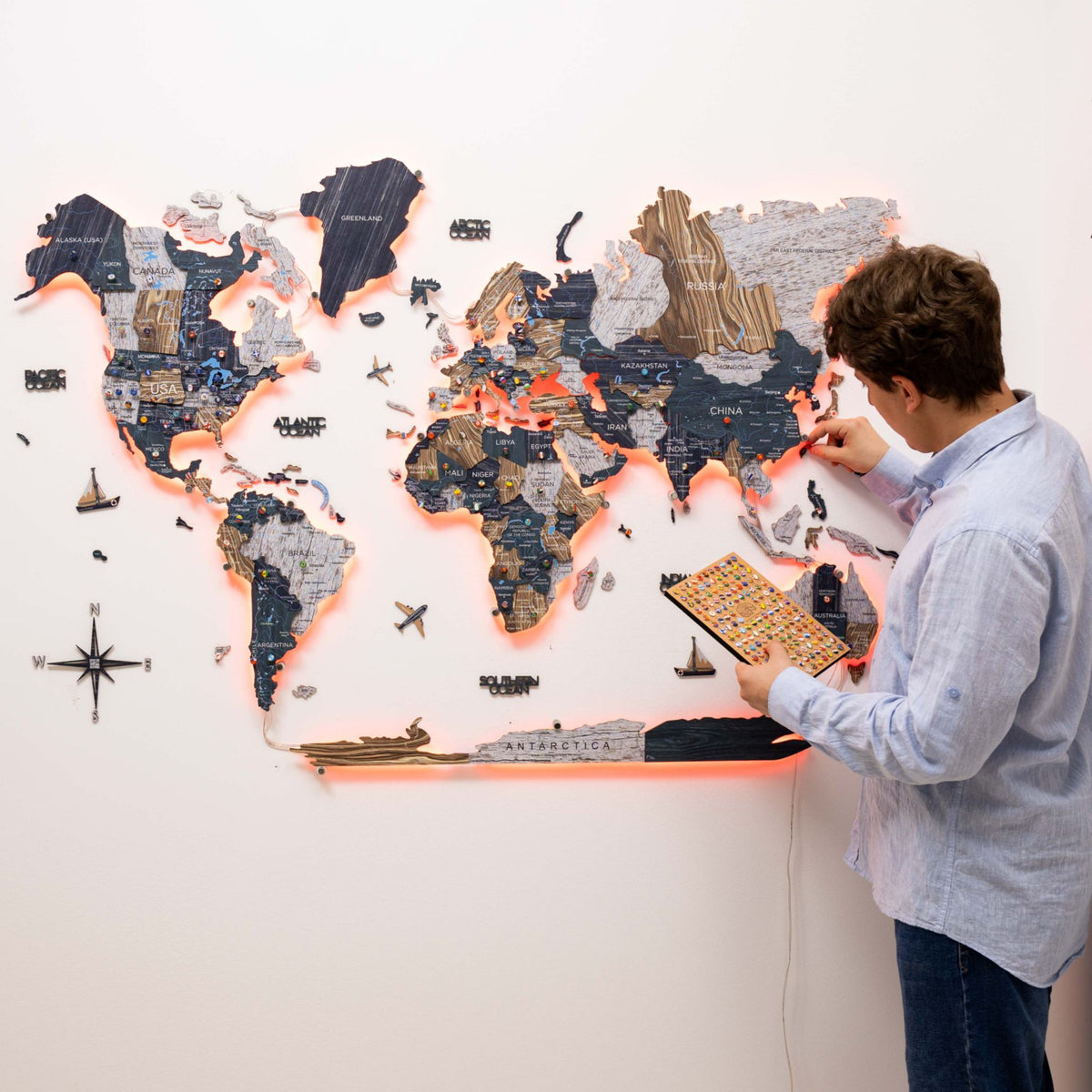 3D LED / LUMINOUS Wooden World Map Mystery ‣ Order Now