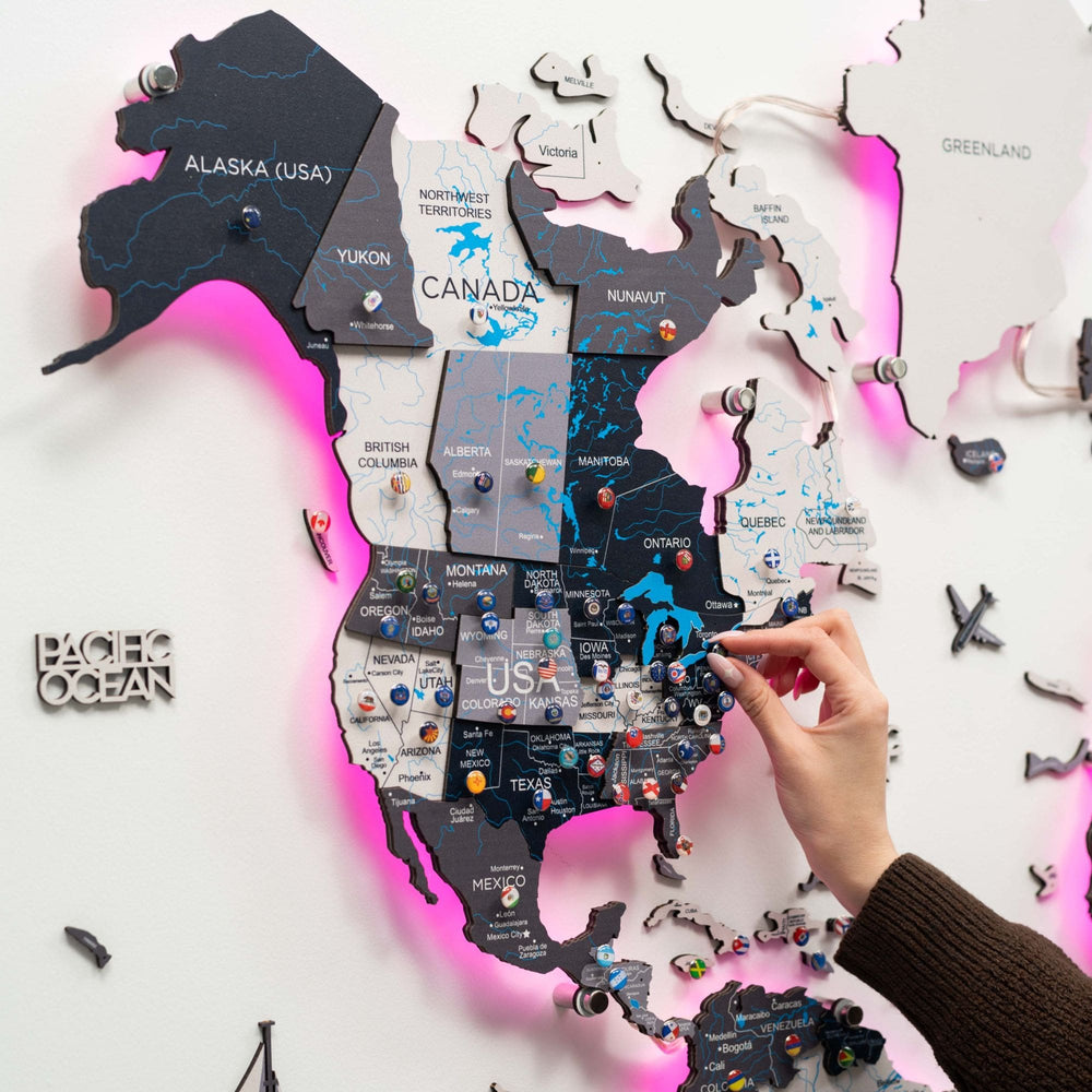 3D LED / LUMINOUS Wooden World Map Nordik ‣ Order Now