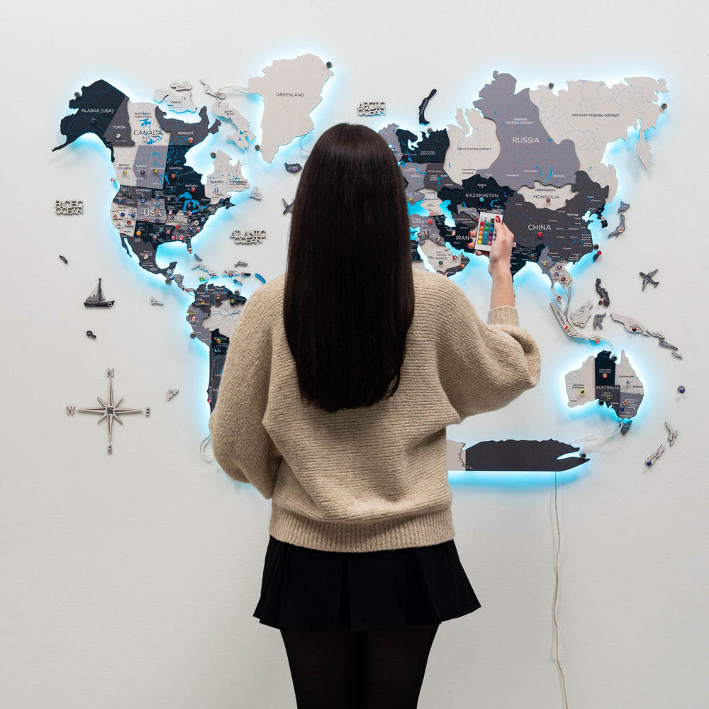 3D LED / LUMINOUS Wooden World Map Nordik ‣ Order Now