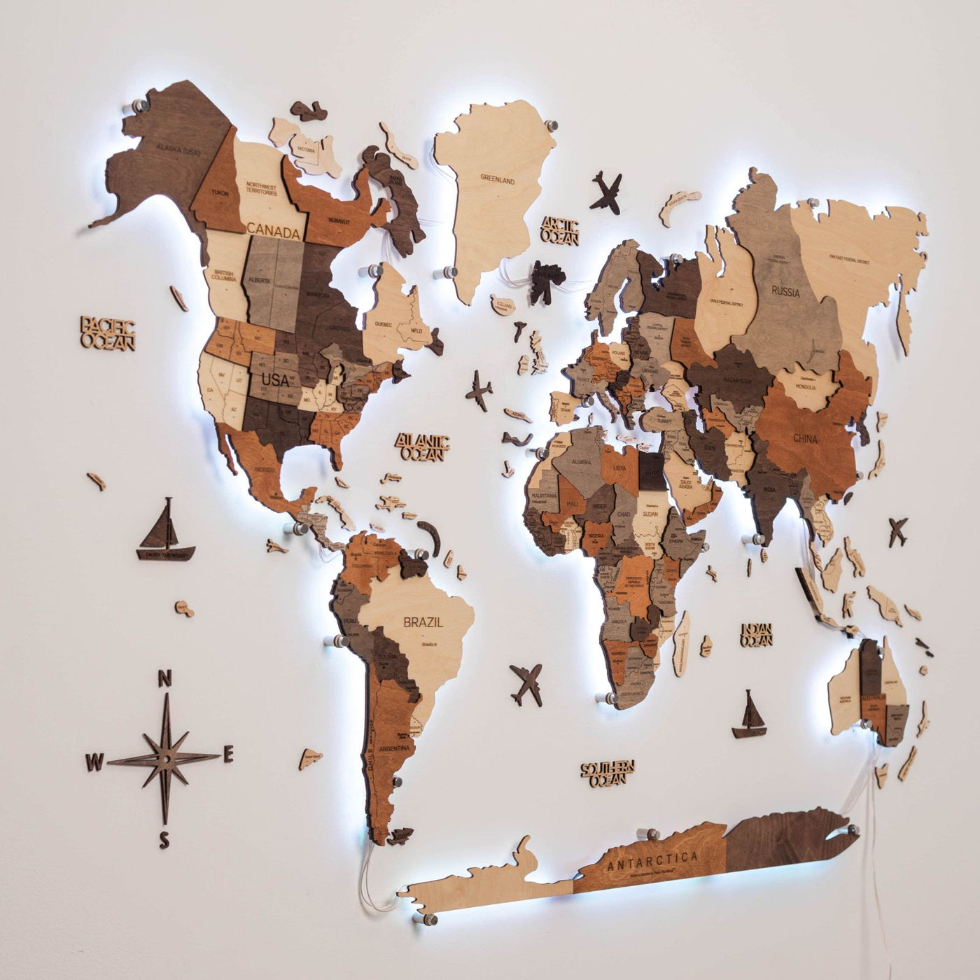 3D LED Wooden World Map from Enjoy The Wood ‣ Order Now