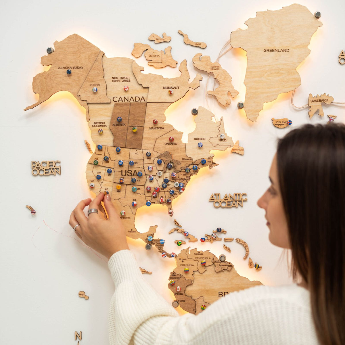 3D LED Wooden World Map - Light ‣ From Enjoy The Wood