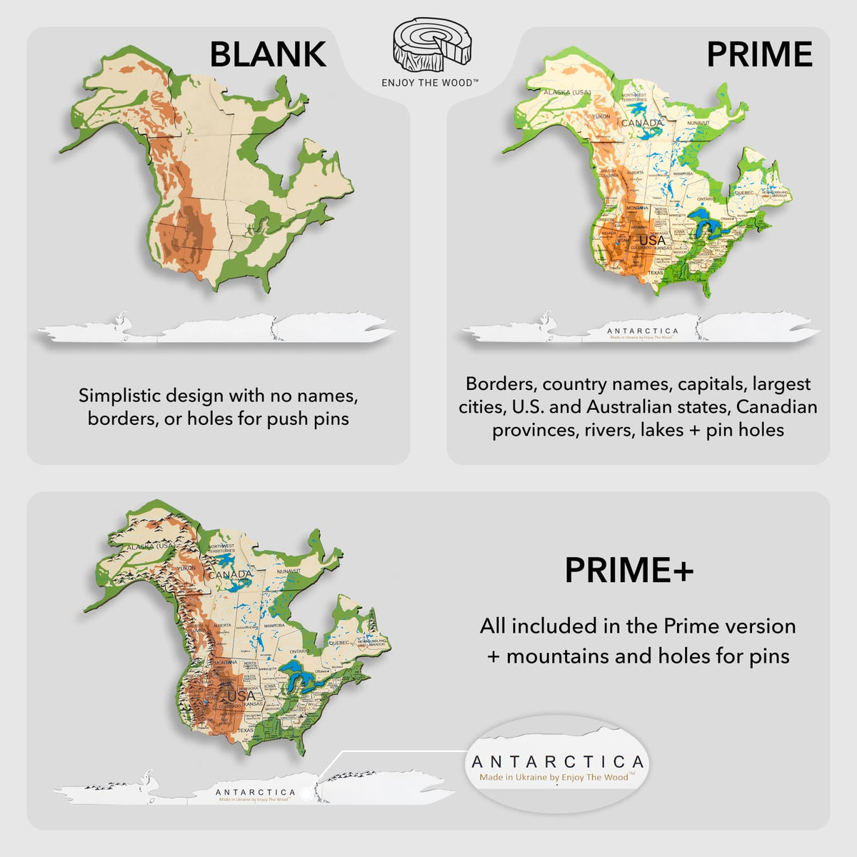 3D Luminous/Magnetic Colored Wooden World Map Physical