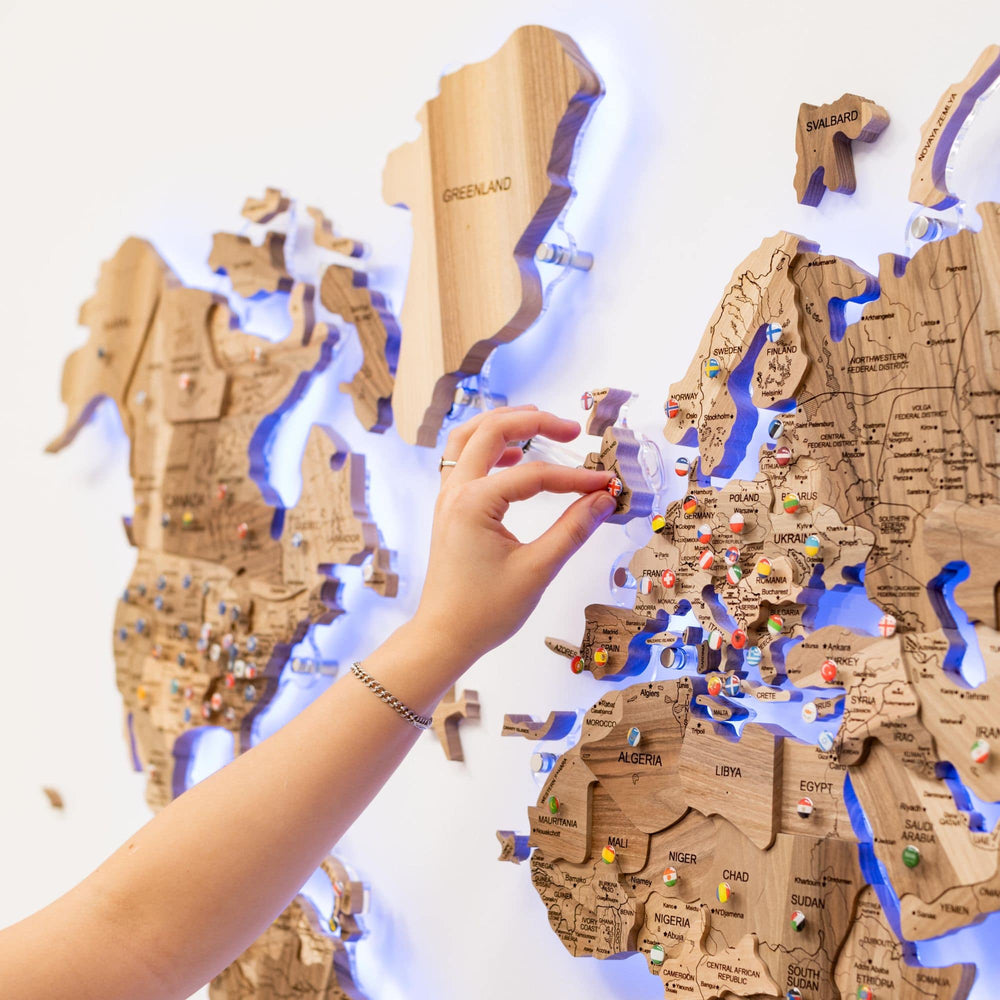 3D Solid Wooden World Maps