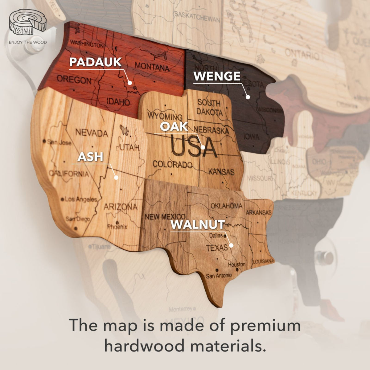 3D Solid Wooden World Map → Enjoy The Wood ‣ Order Now