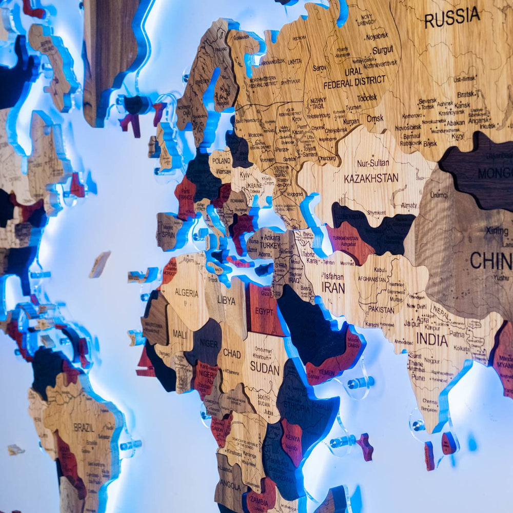 3D Solid Wooden World Map → Enjoy The Wood ‣ Order Now