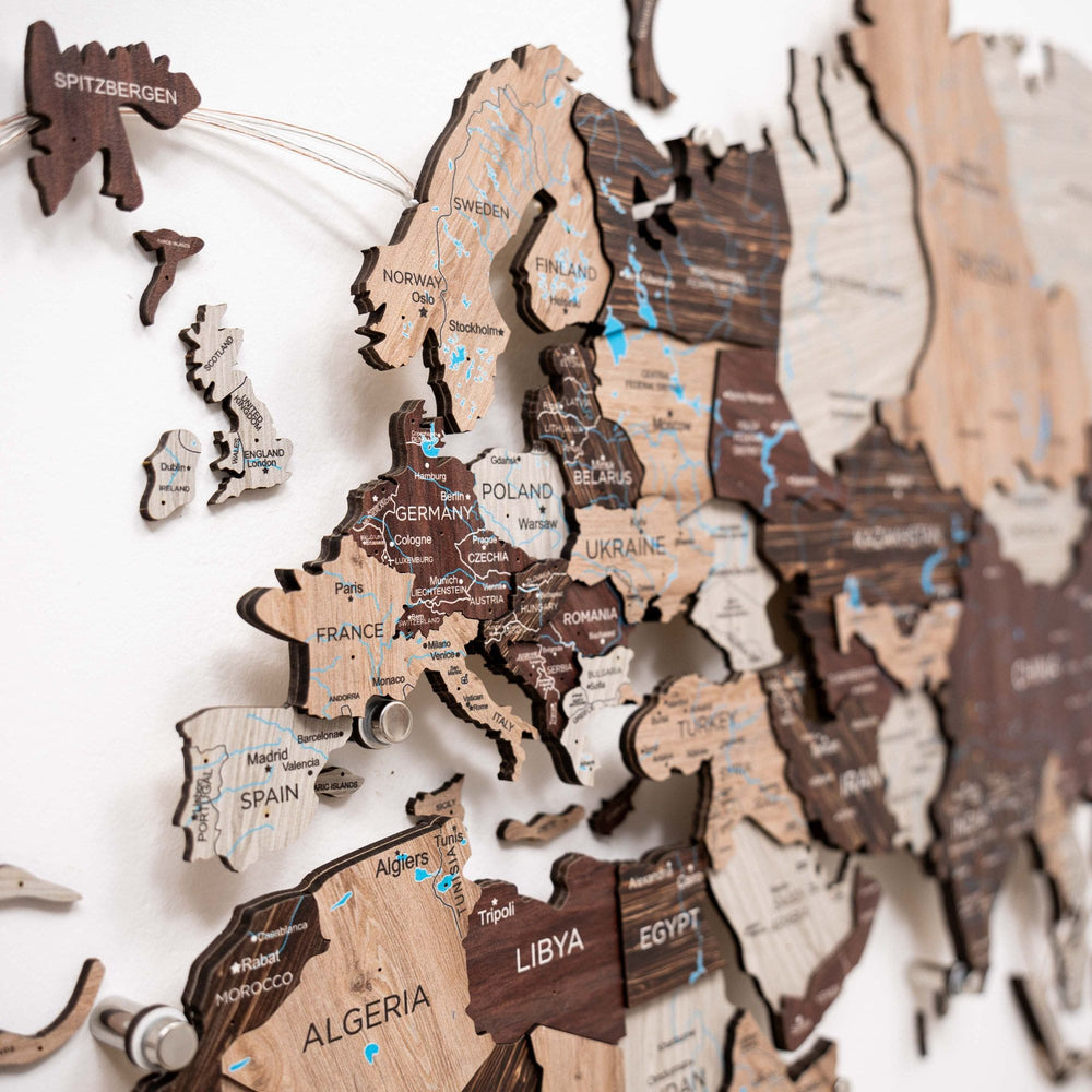3D LED / LUMINOUS Wooden World Map Cappuccino ‣ Order Now