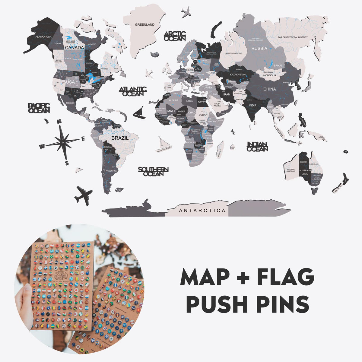 Bundle: Colored Map and Flags Pins from Enjoy The Wood ‣ Good Price ...