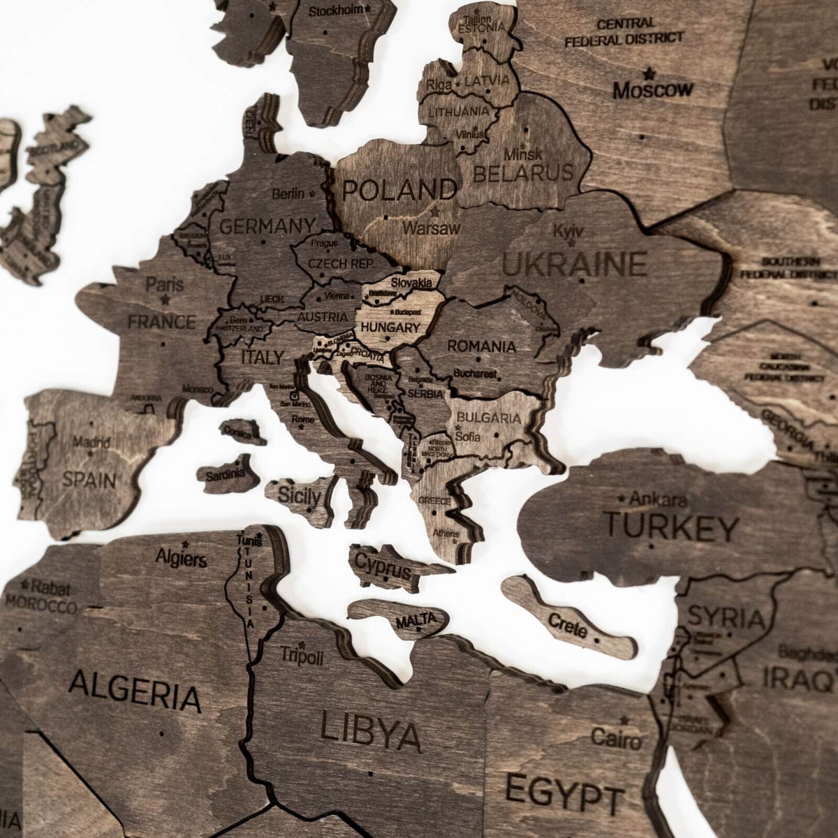 3D Wooden World Map Color Dark Walnut ‣ Enjoy The Wood