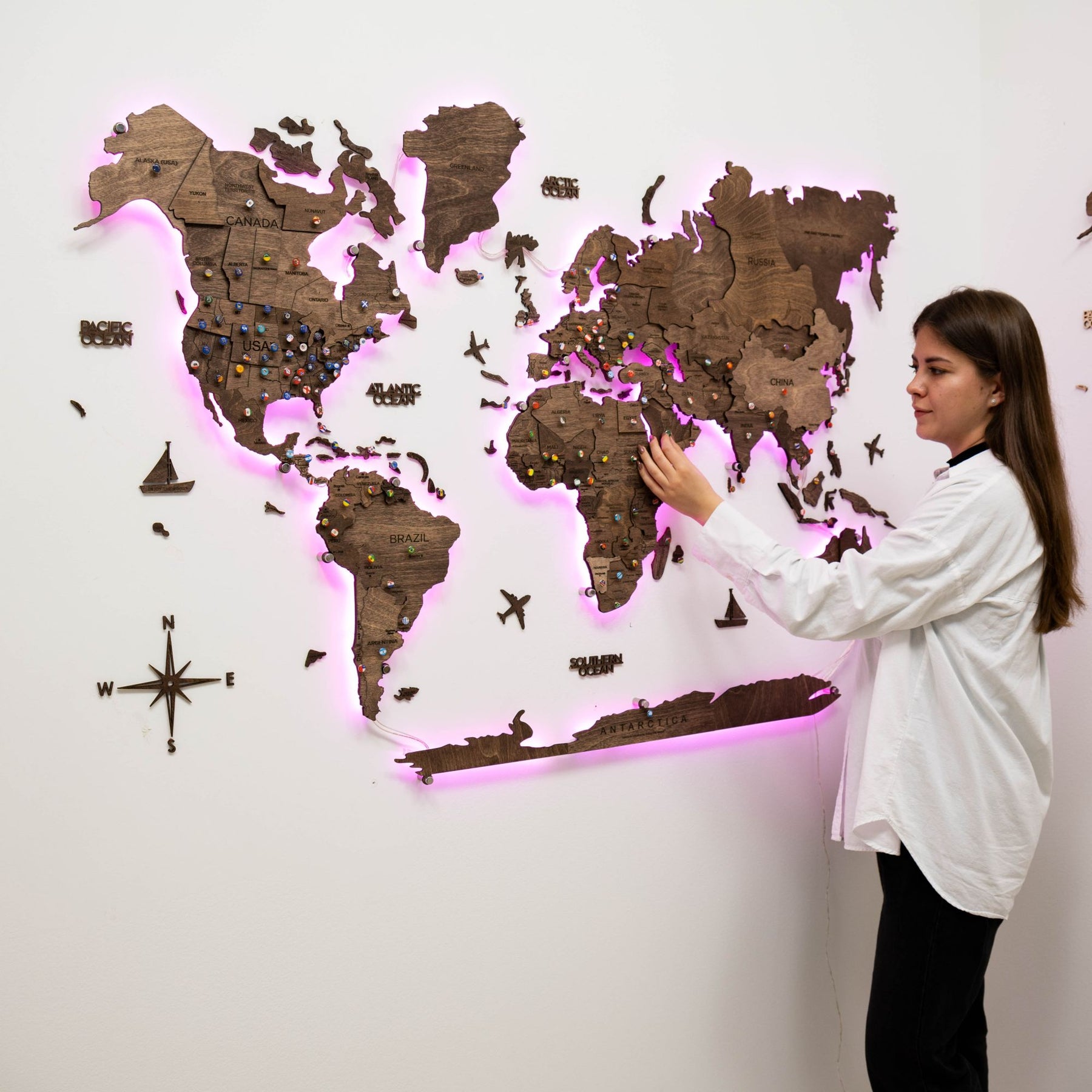 3D LED Wooden World Map → Dark Walnut → Enjoy The Wood