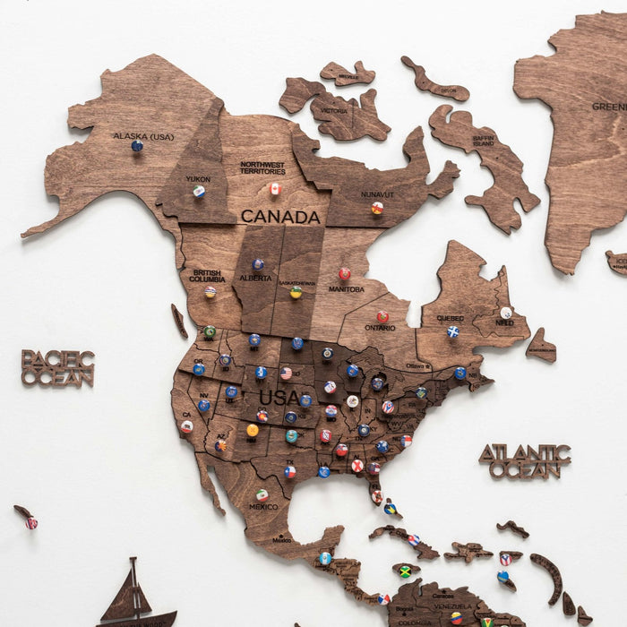 3D Wooden World Map Color Dark Walnut ‣ Enjoy The Wood