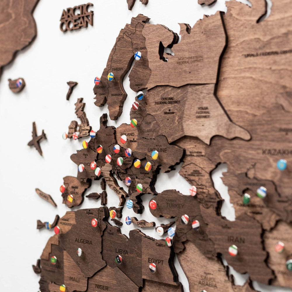 3D Wooden World Map Color Dark Walnut ‣ Enjoy The Wood