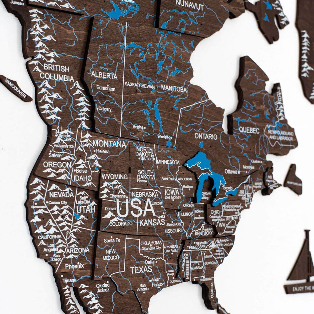 3D Wooden World Map Color Dark Walnut ‣ Enjoy The Wood