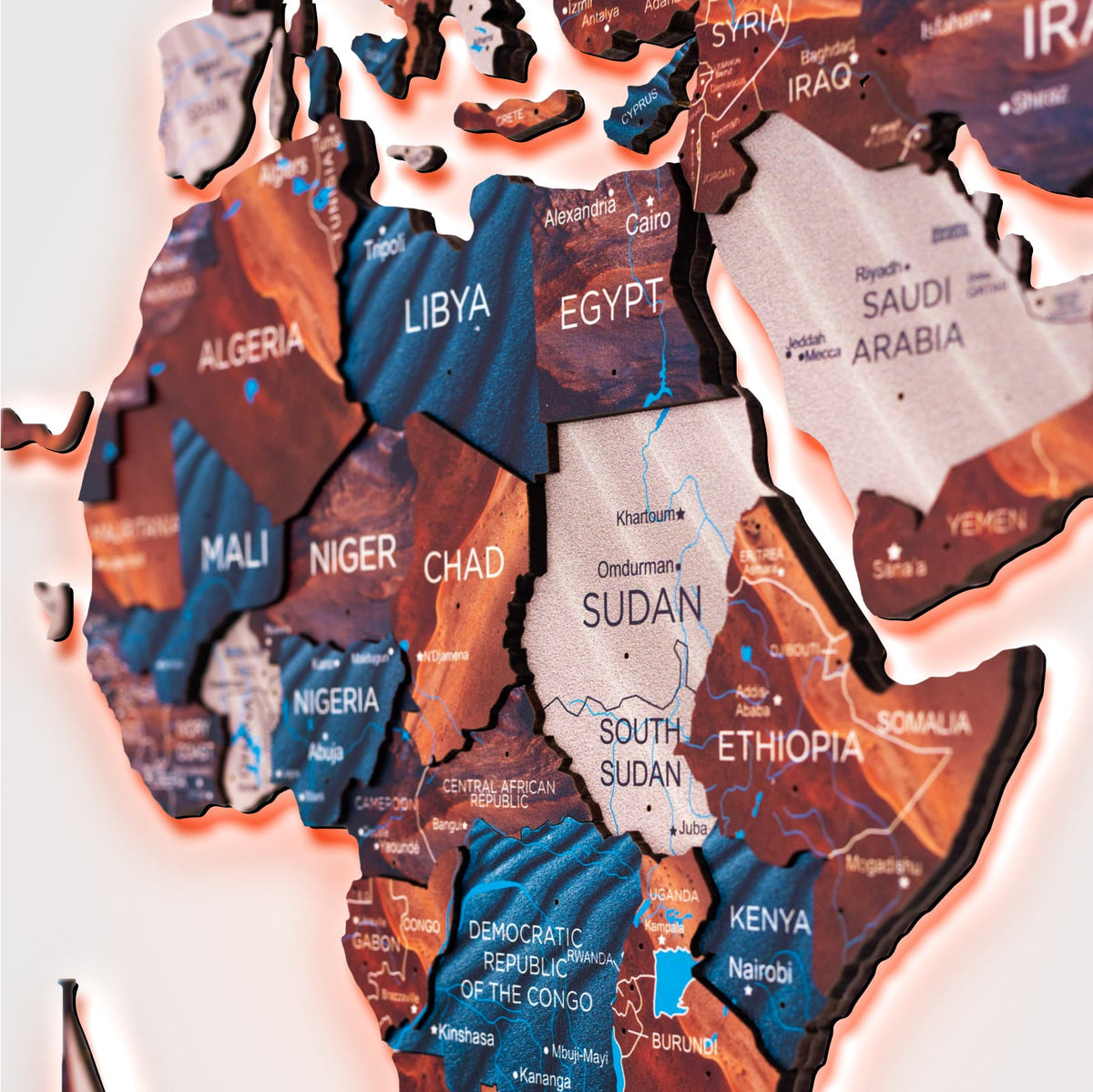 3D LED / LUMINOUS Wooden World Map Duna ‣ Order Now