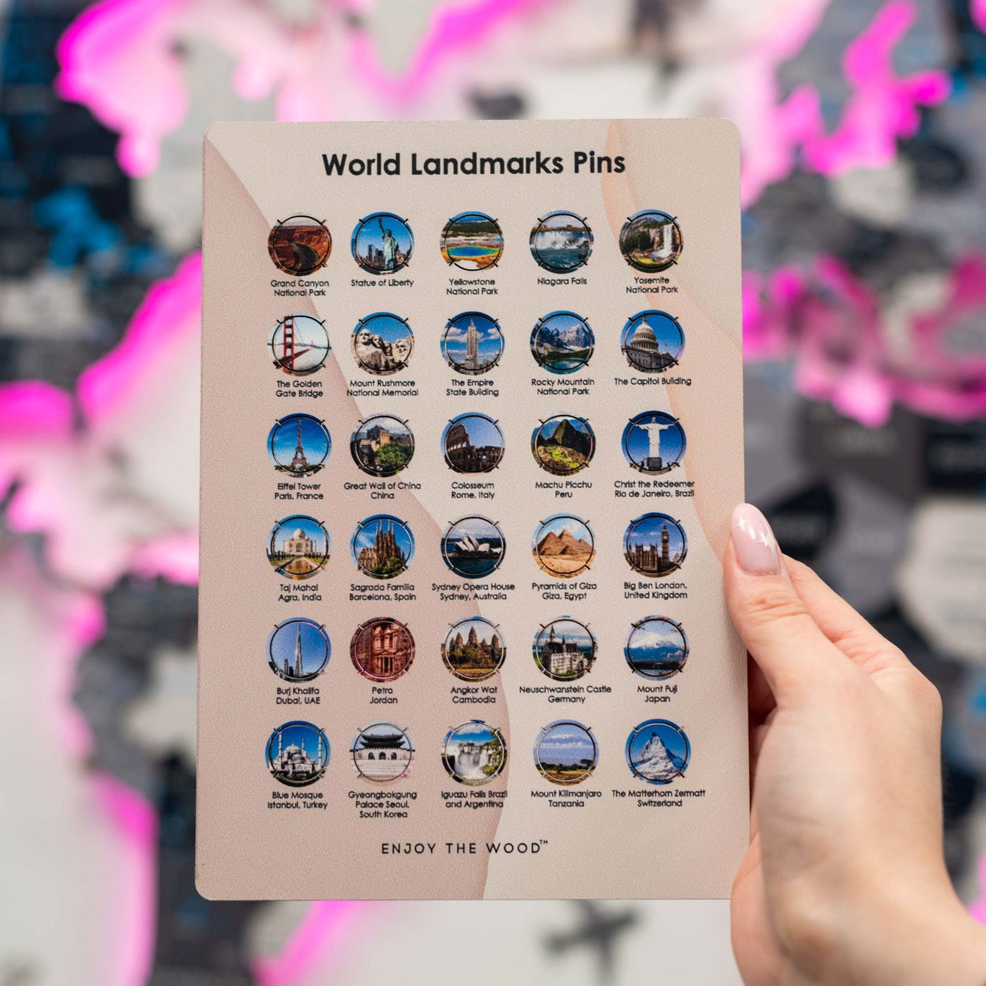 Wooden World Landmarks Pins • Enjoy The Wood