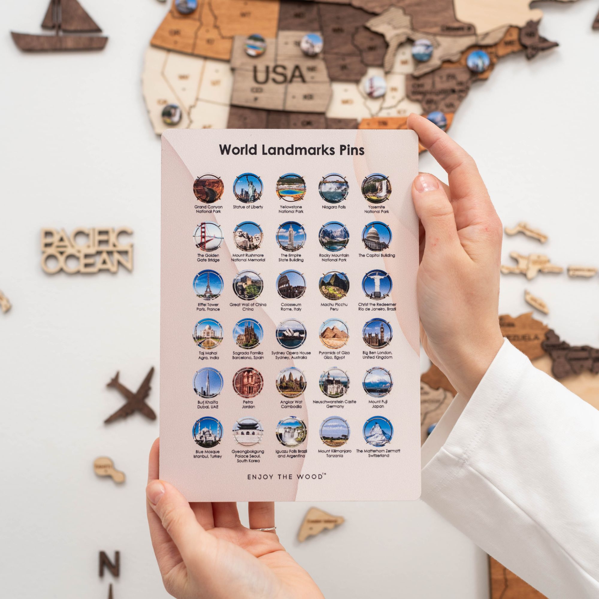 Wooden World Landmarks Pins • Enjoy The Wood