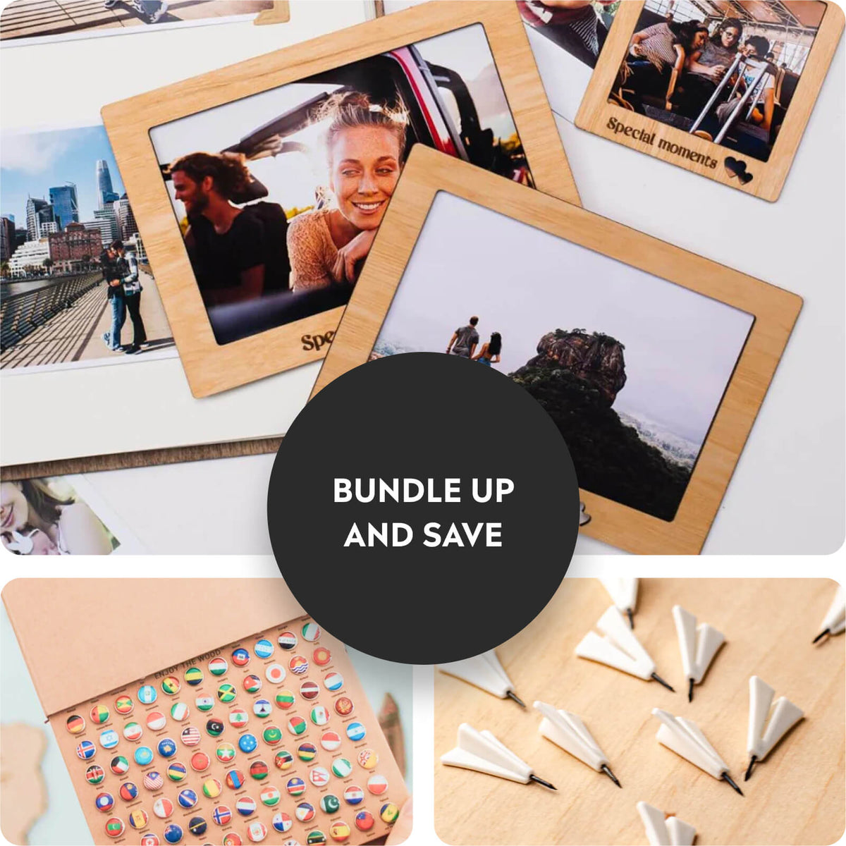 Bundle: 9 Photo Frames, Flags and Airplanes Pins from Enjoy The Wood ...
