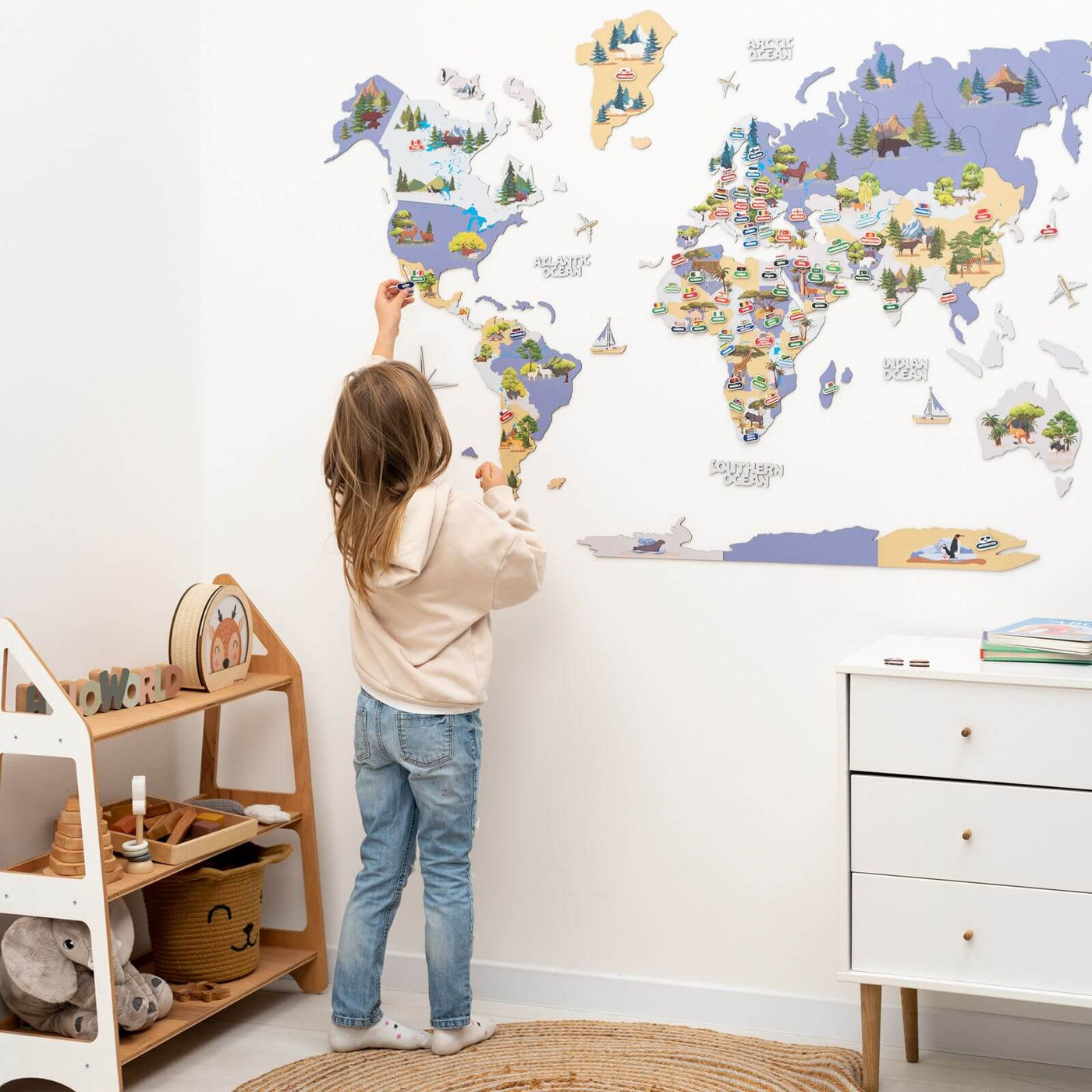 Animal World Map Indigo ‣ From Enjoy The Wood ‣ Order Now
