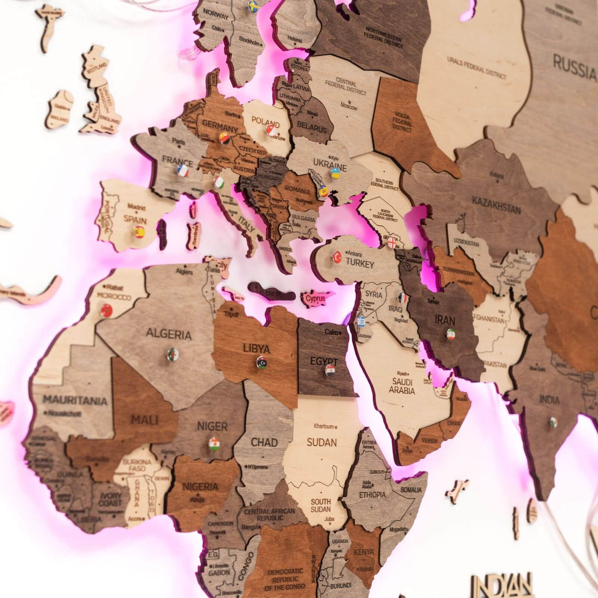 3D LED Wooden World Map from Enjoy The Wood ‣ Order Now