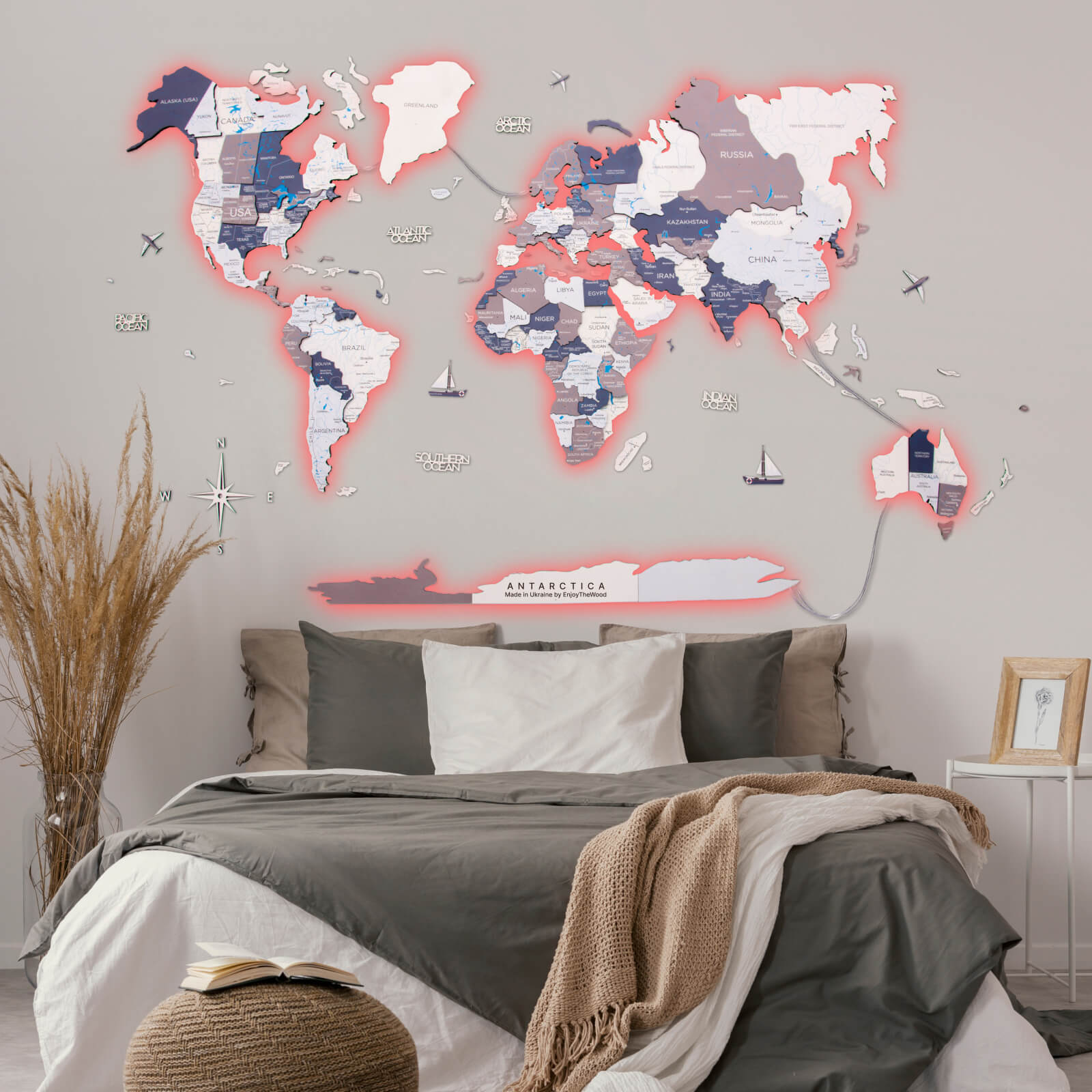 3D LED / LUMINOUS Wooden World Map Cruise ‣ Order Now