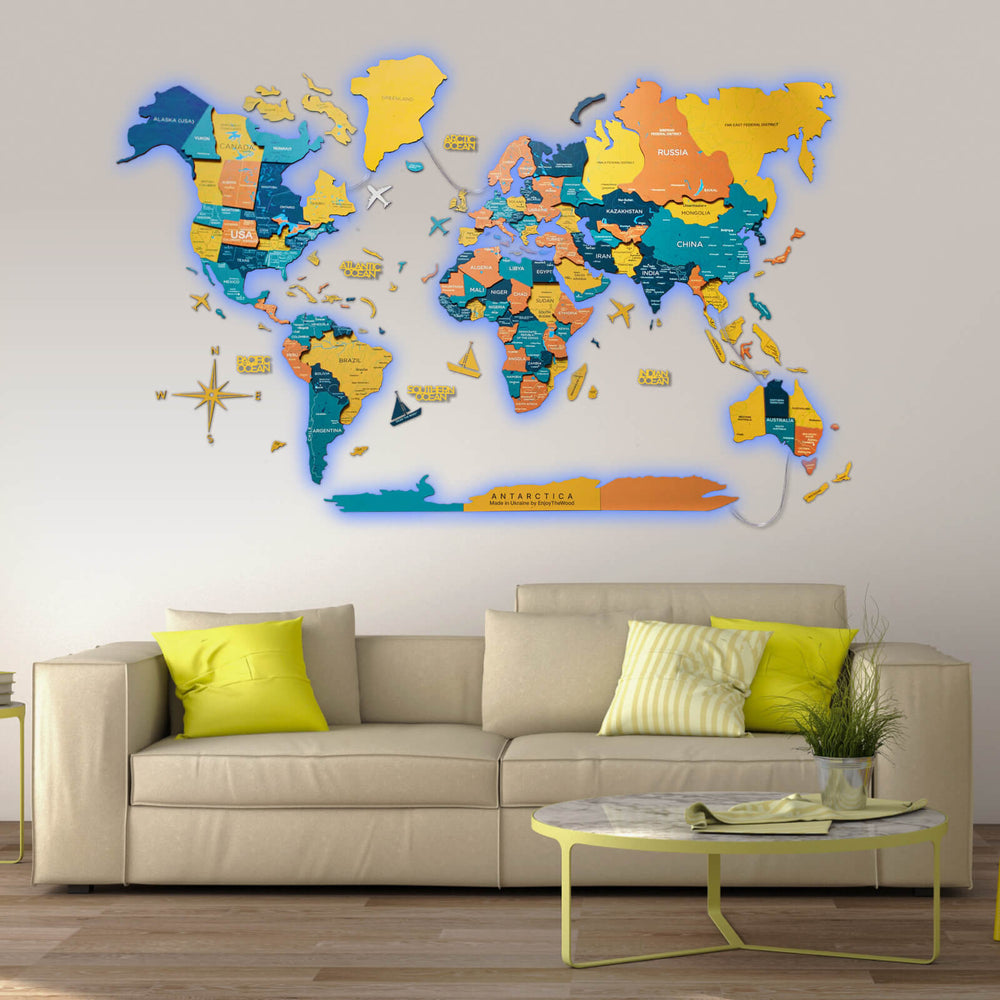 3D LED / LUMINOUS Wooden World Map Indie ‣ Order Now