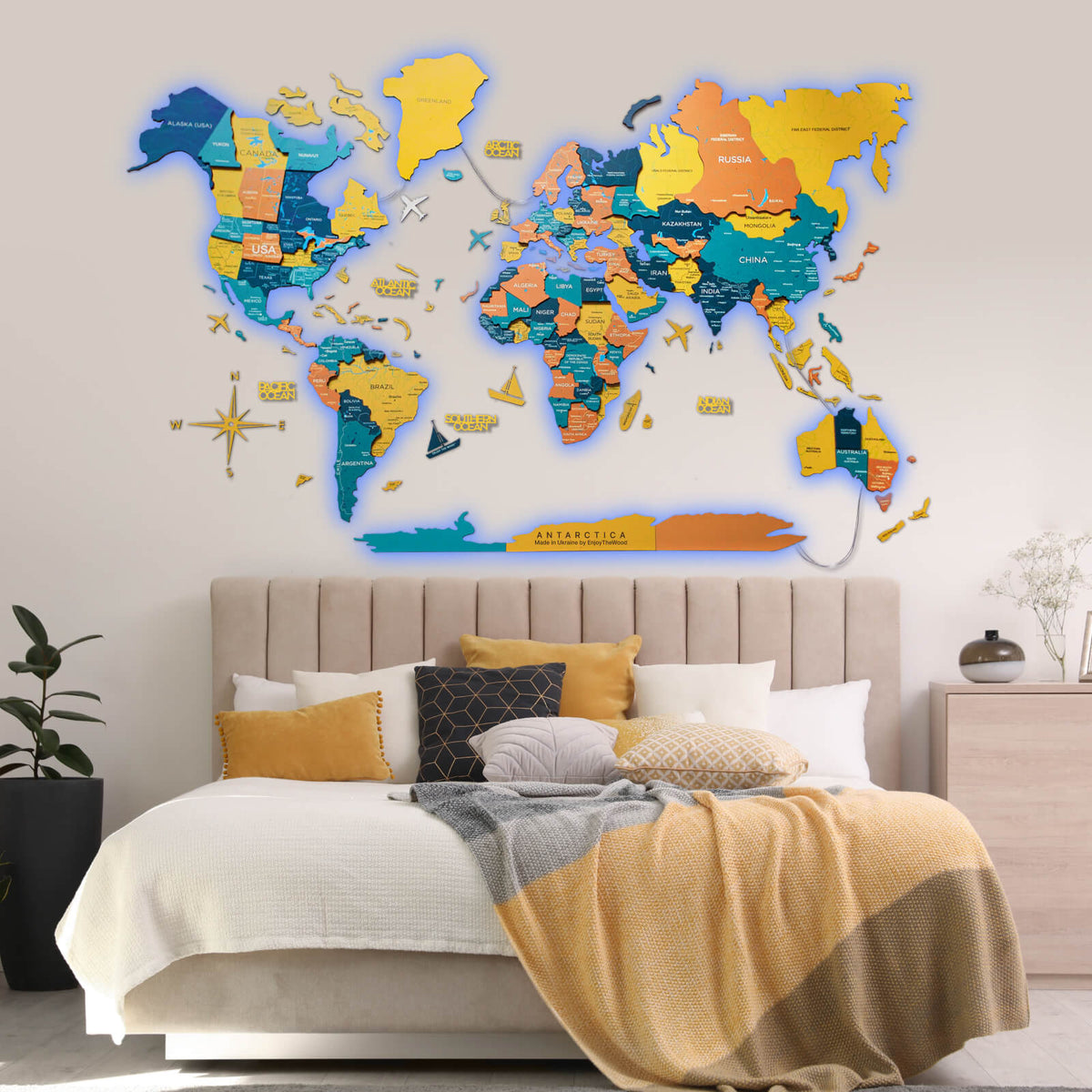 3D LED / LUMINOUS Wooden World Map Indie ‣ Order Now