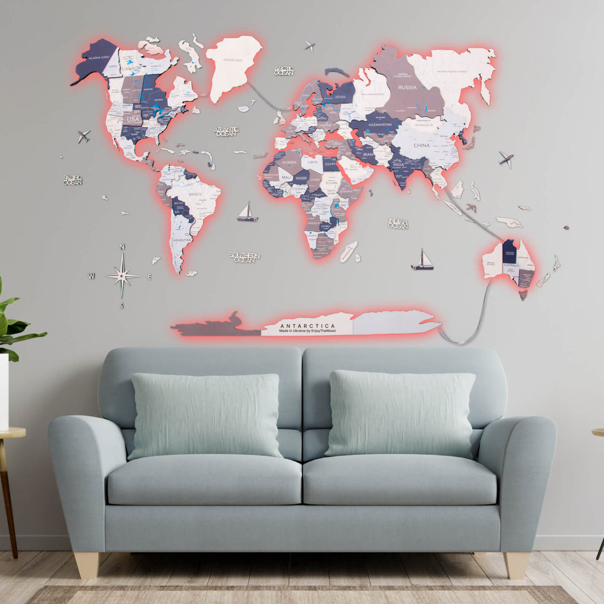 3D LED / LUMINOUS Wooden World Map Cruise ‣ Order Now