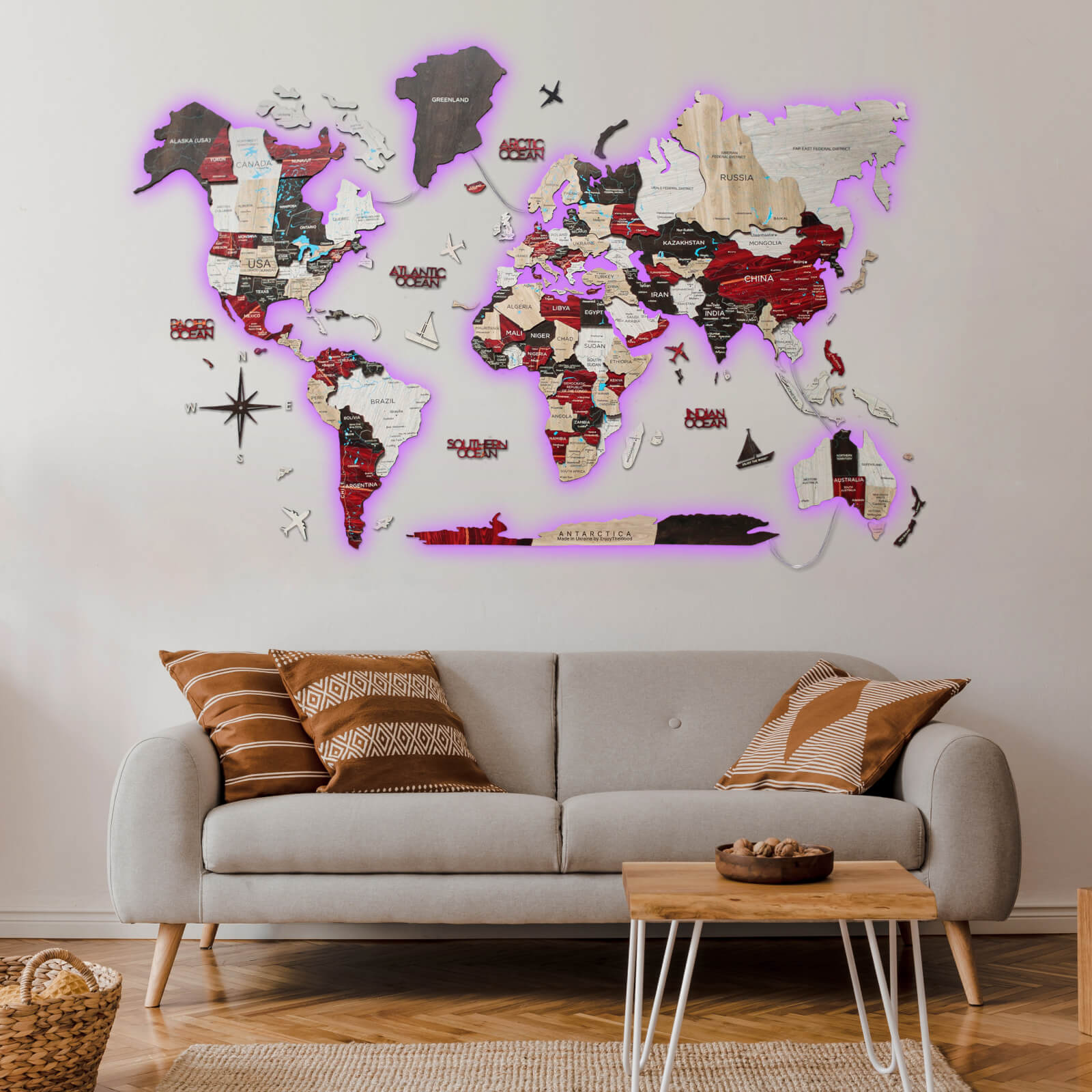 3D LED / LUMINOUS Wooden World Map Urban ‣ Order Now