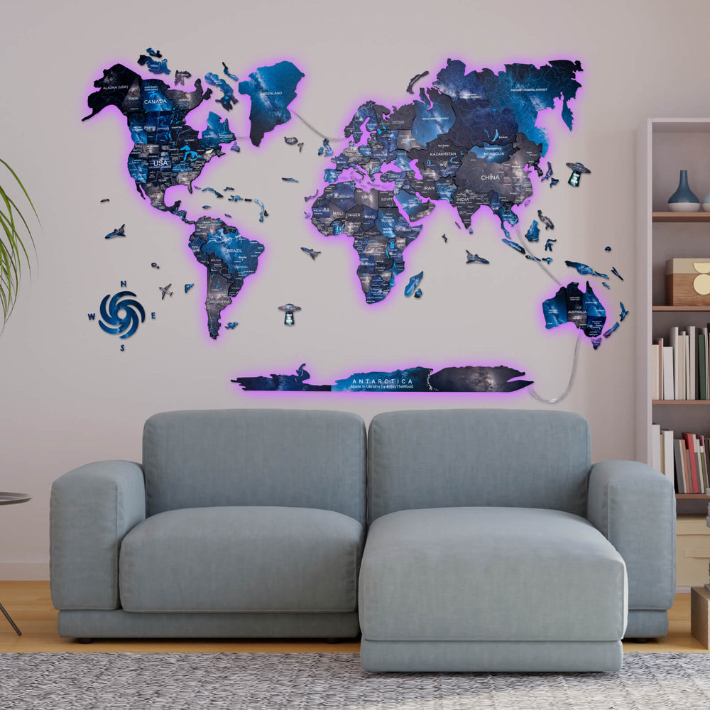 3D LED / LUMINOUS Wooden World Map Space ‣ Order Now