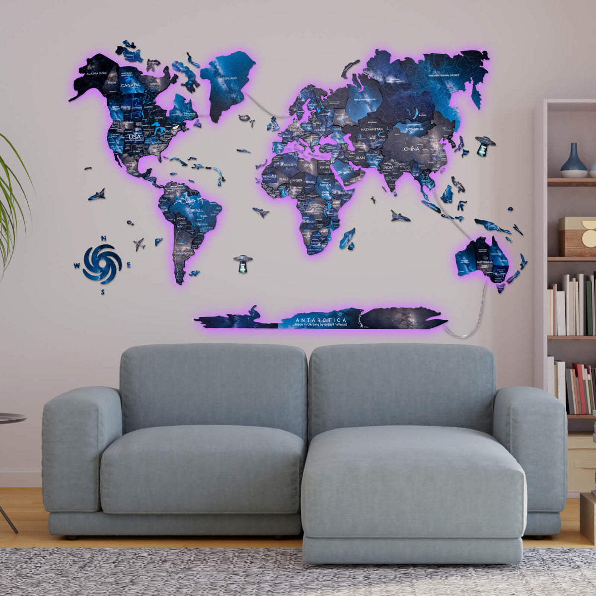 3D LED / LUMINOUS Wooden World Map Space ‣ Order Now