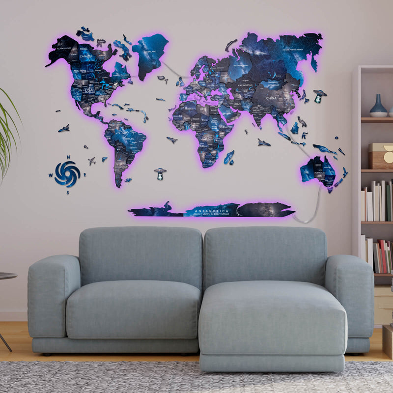 3D LED / LUMINOUS Wooden World Map Space ‣ Order Now