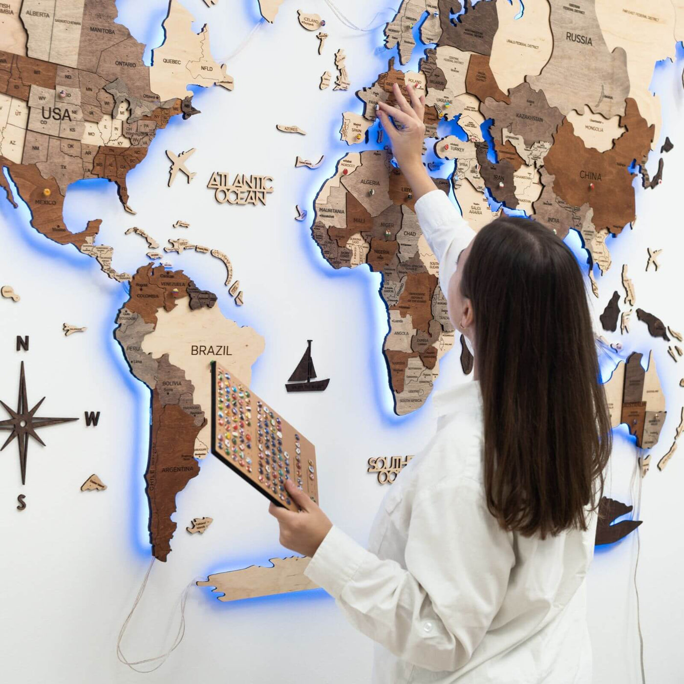 3D LED Wooden World Map from Enjoy The Wood ‣ Order Now