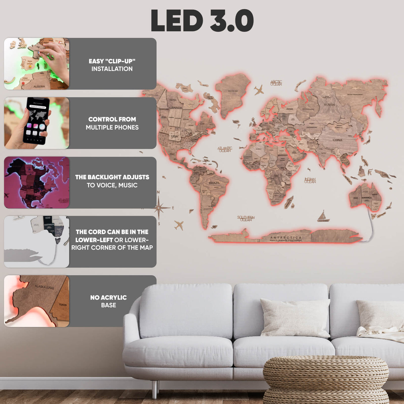 3D LED Wooden World Map - Tera ‣ From Enjoy The Wood