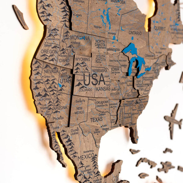 3D LED Wooden World Maps - world map light