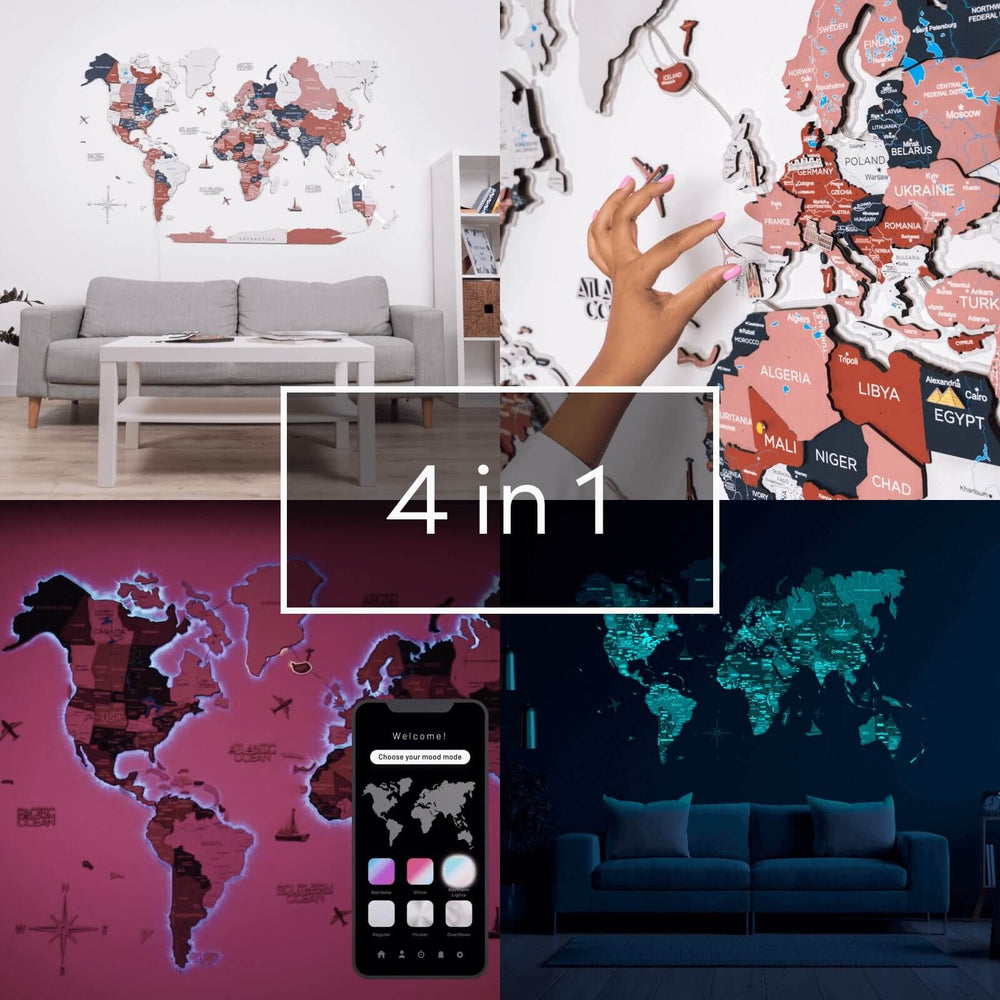 3D Luminous LED Colored World Map from Enjoy The Wood ‣ Good Price, Reviews