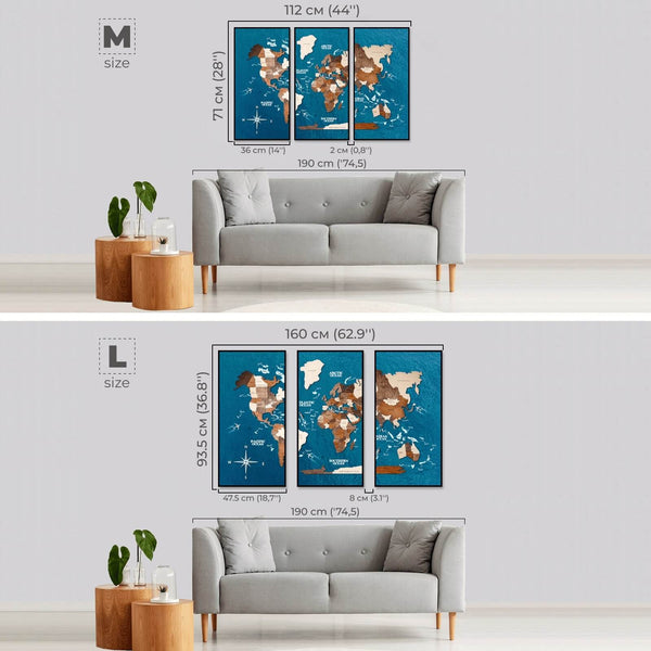 3D Wooden Triptych World Map Multicolor → Enjoy The Wood