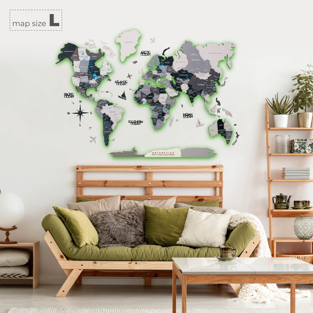 3D LED / LUMINOUS Wooden World Map Nordik ‣ Order Now