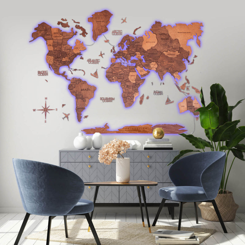 3D LED Wooden World Map → Oak → Enjoy The Wood