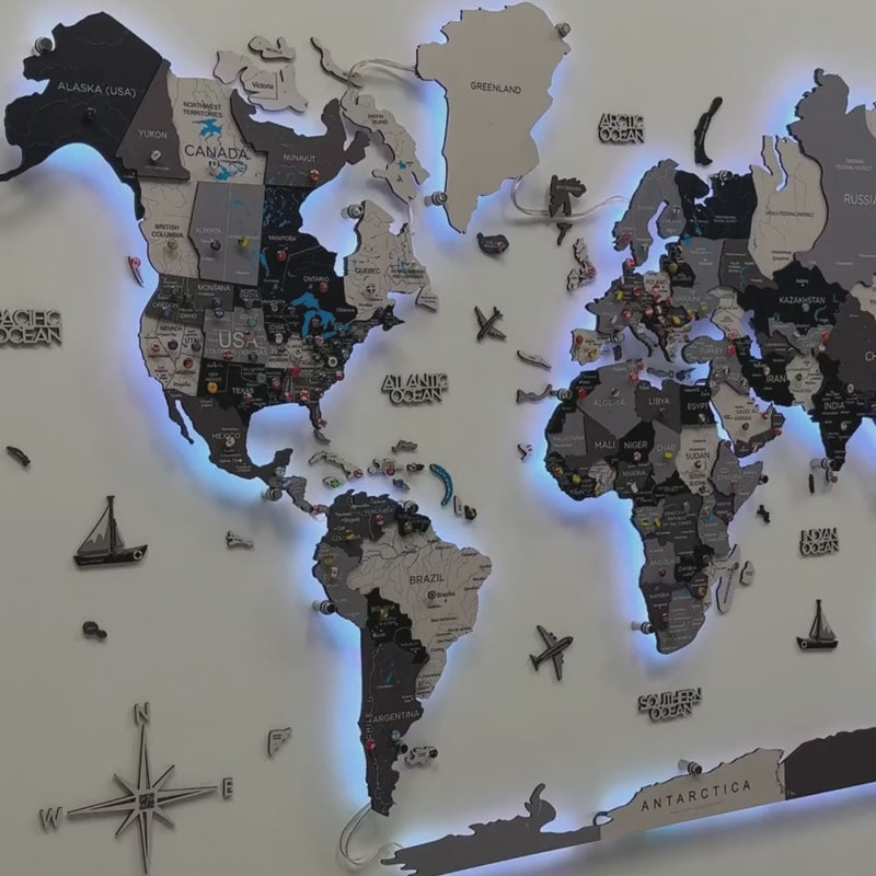 3D LED / LUMINOUS Wooden World Map Nordik ‣ Order Now