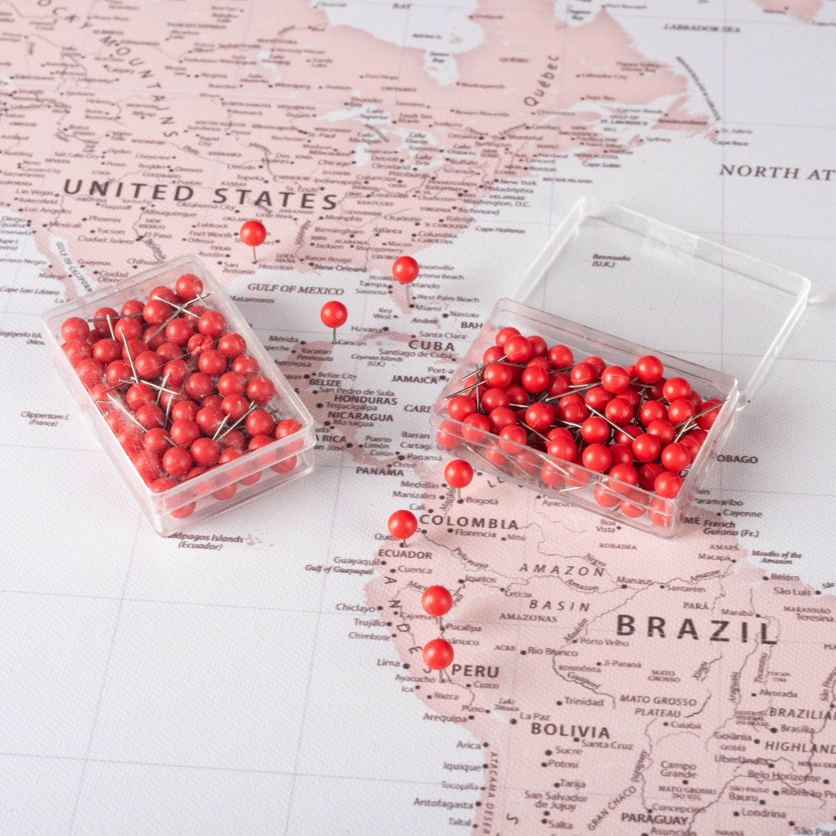 Red Push Pins to mark travels