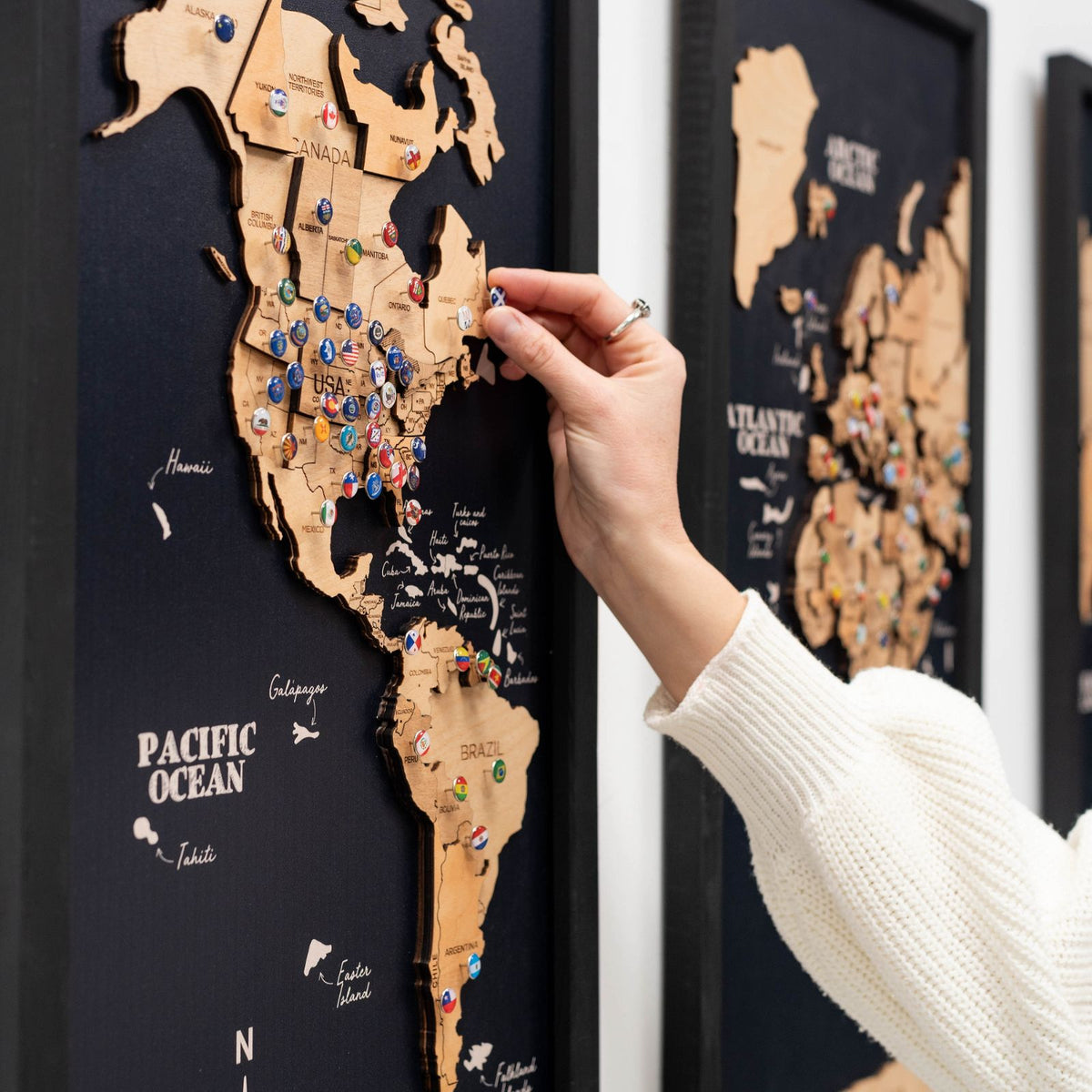 3D Wooden Triptych World Map Gold • Enjoy The Wood