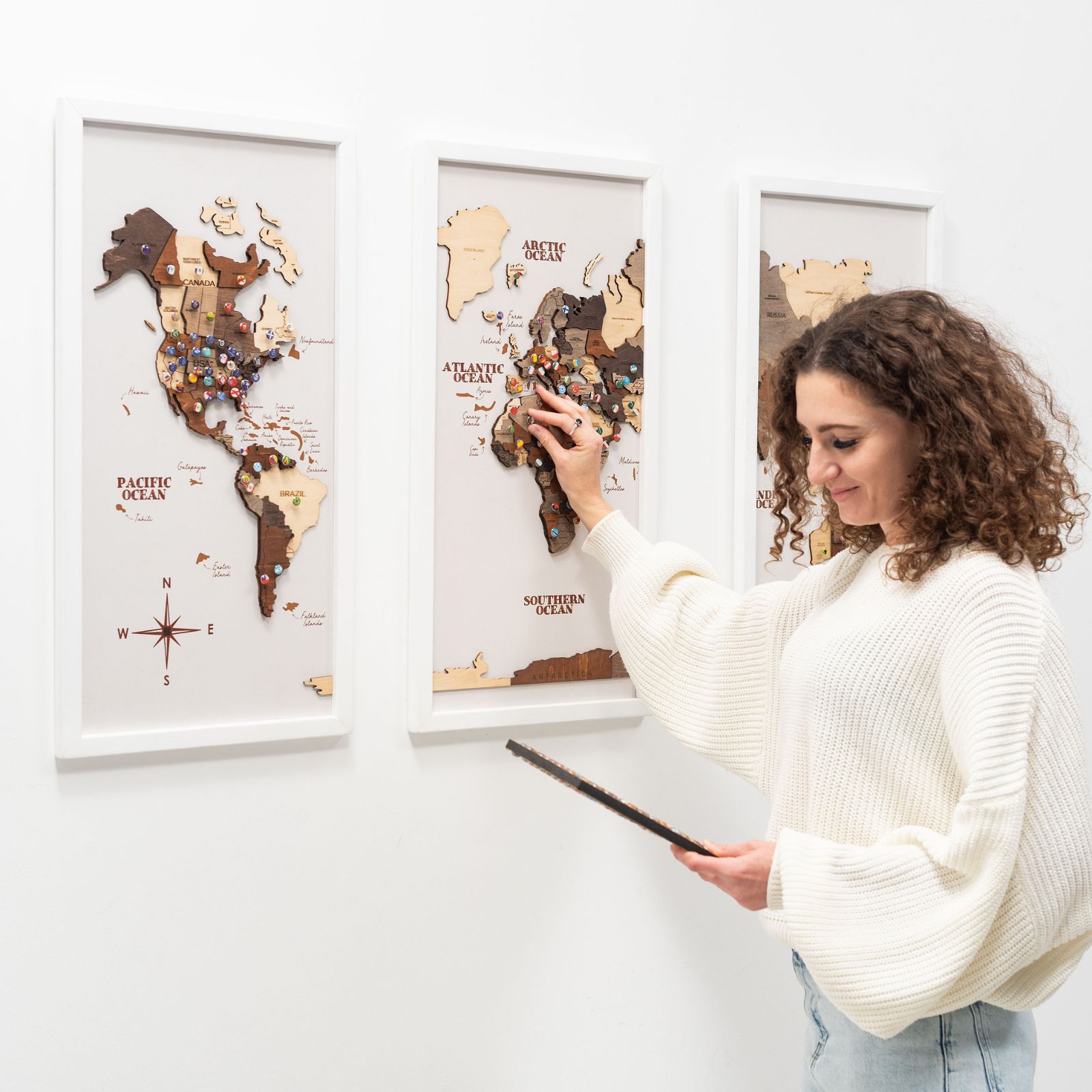 3D Wooden Triptych World Map Multicolor → Enjoy The Wood